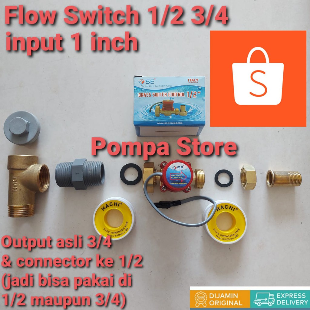 Jual PAKET OTOMATIS POMPA PENDORONG FLOW SWITCH / BRASS SWITCH SANEI SAN EI 1 X 1/2 ATAU 1 X 3/4 ...