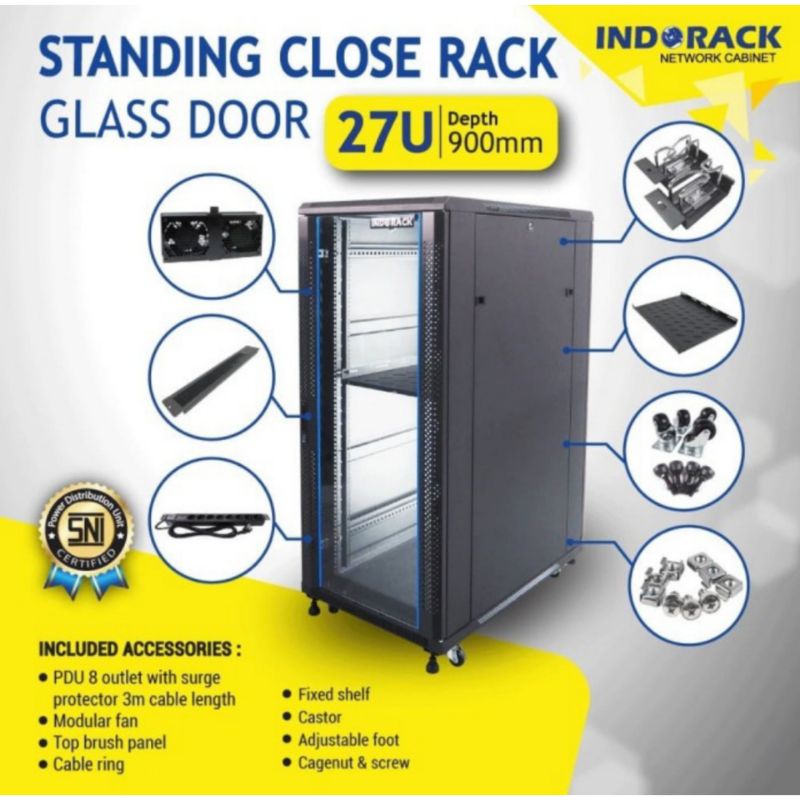 Jual IR9027G 27U CLOSE RACK DEPTH 900MM GLASS DOOR 19" INDORACK ...