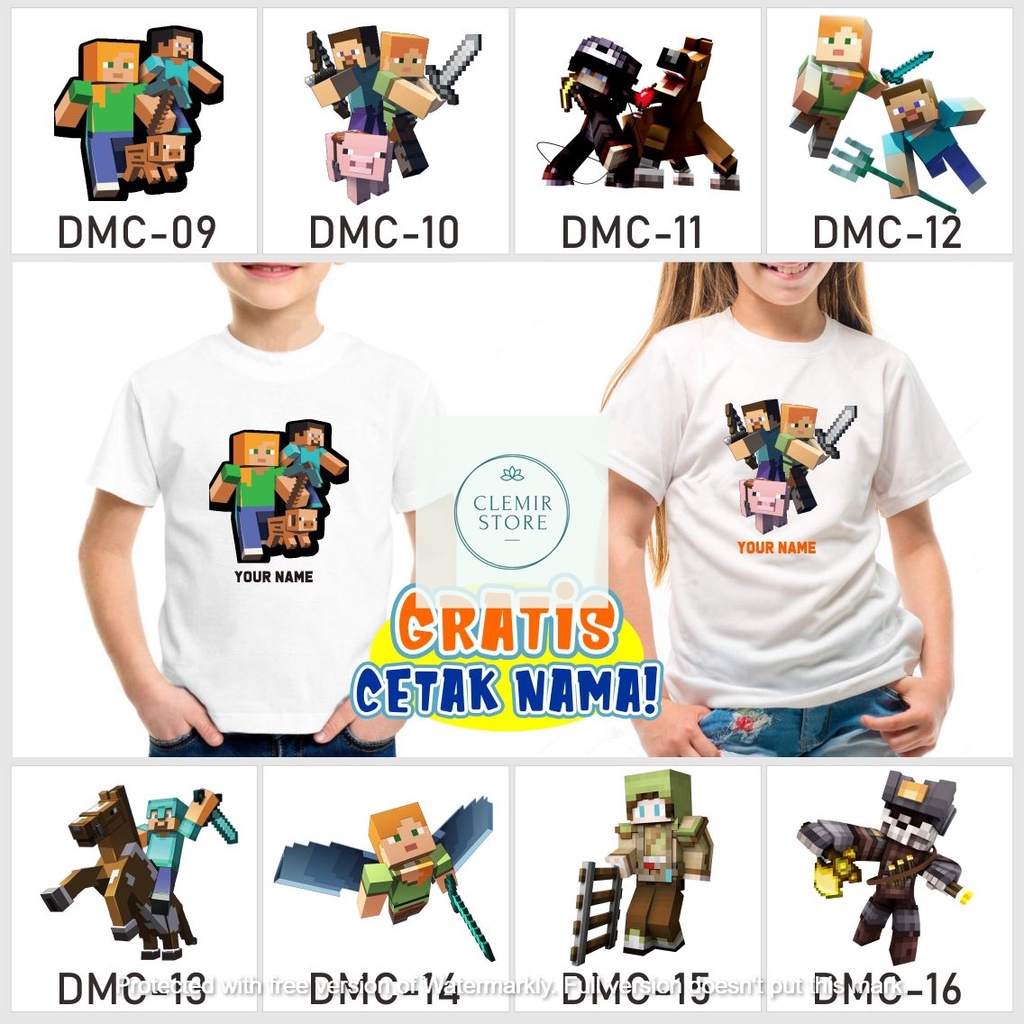 Jual Baju Kaos 3D Anak Minecraft (Dmc 09 - Dmc 16) Untuk Usia 1-12 Tahun - Menggunakan Print Dtg ...