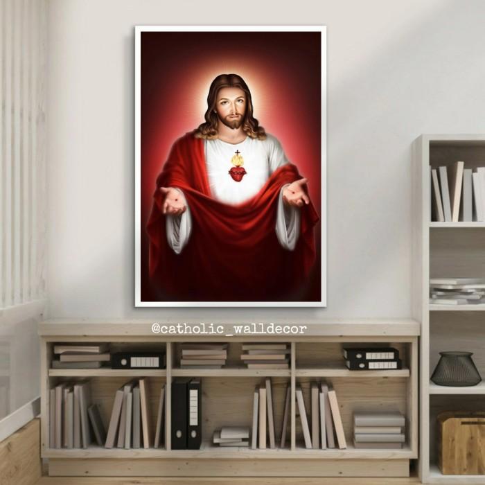 Jual Poster Hati Kudus Yesus dengan bingkai hiasan dinding Katolik ...
