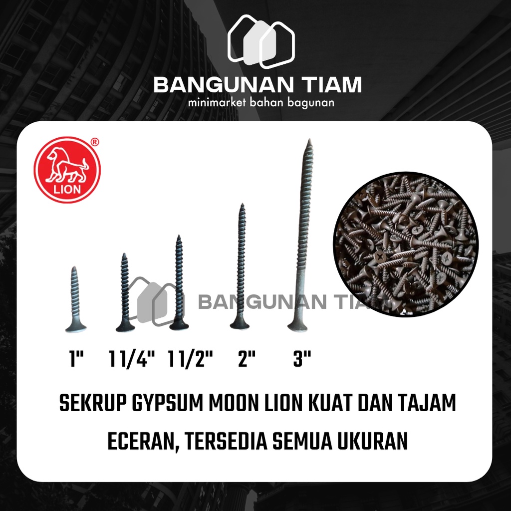 Jual SEKRUP GYPSUM 1", 1 1/4", 1 1/2", 2", 3" MOON LION KUAT DAN TAJAM ~ SKRUP DRYWALL ~ SCREW ...