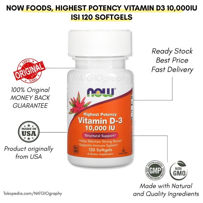 Jual Now Foods - Highest Potency Vitamin D3 10000 IU - 120 Softgels | Shopee Indonesia