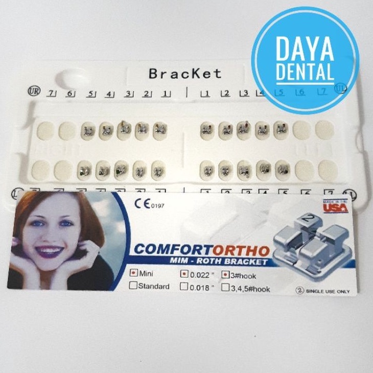 Jual Dental Bracket gigi Comfort Mini Roth Slot 022 Hook On 3 Behel ...