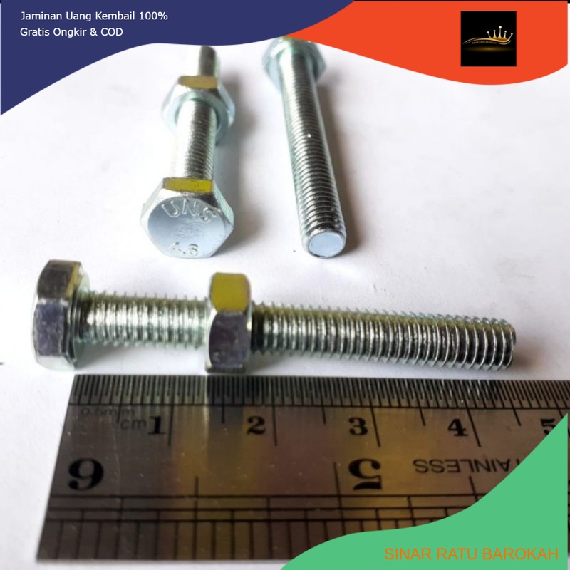 Jual BAUT MUR PUTIH M6 X 45 / BMP M6X45 / BAUT M6X45 PUTIH BMP M6 X 45 KUNCI 10 PANJANG 4,5CM 4 ...