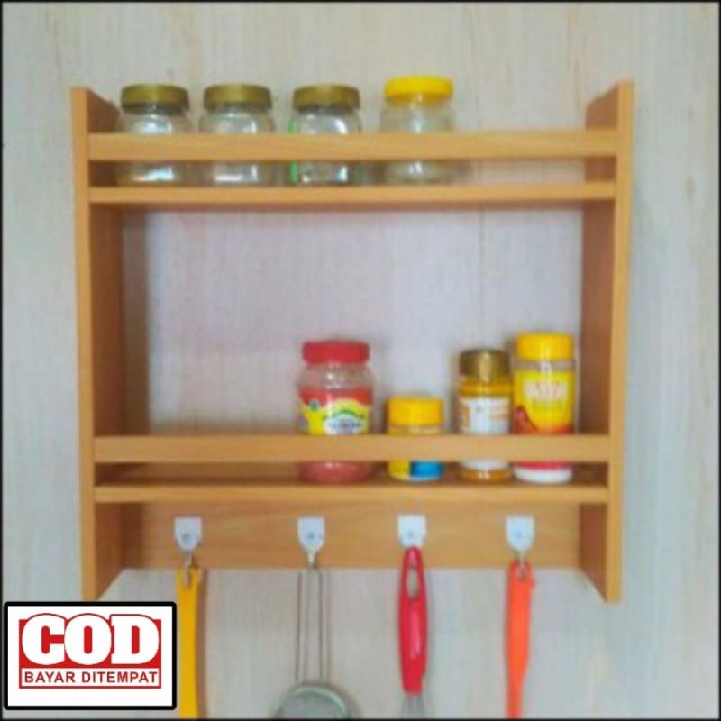Jual Rak bumbu kayu / rak bumbu tempel dinding / rak bumbi minimalis ...