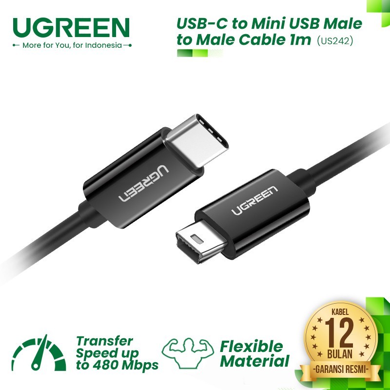Jual KABEL Type C To Mini USB UGREEN 50445 M2M Cable 1M (BLACK ...