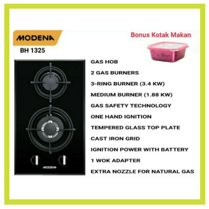Jual Modena Gas Hob BH 1325 Crista Kompor Gas Tanam 30 cm 2 Tungku ...