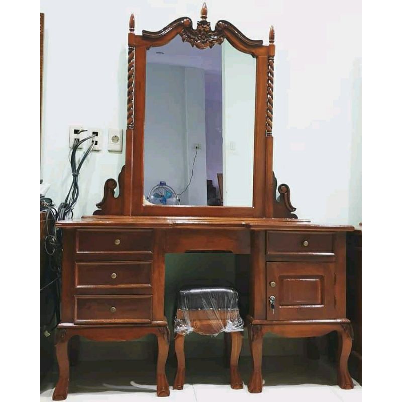Jual meja rias kaca cermin minimalis ukir laci natural kayu jati mewah ...