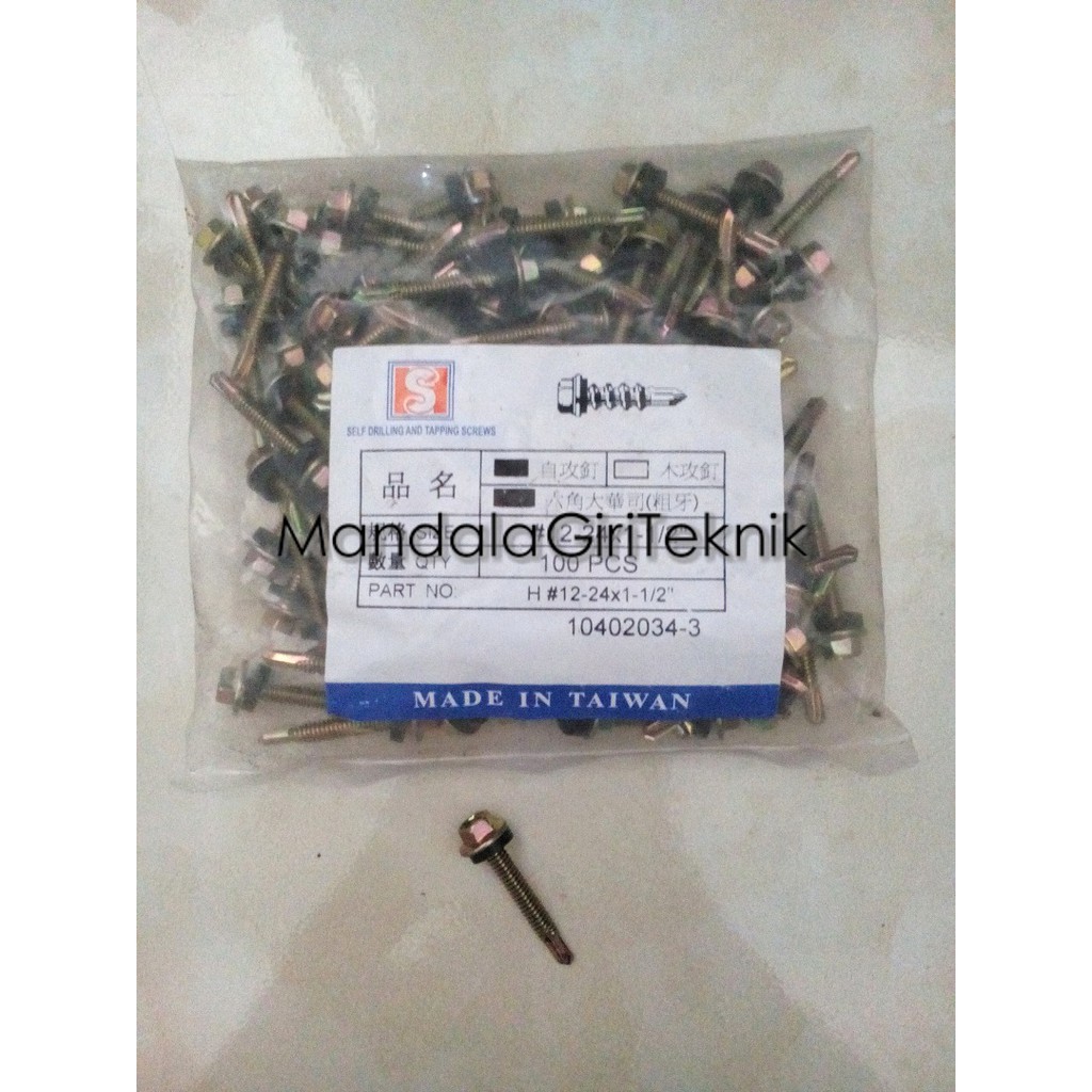 Jual Baut Roofing / Baut Baja Ringan Ukuran #12x1-1/2 Isi 100Pcs ...