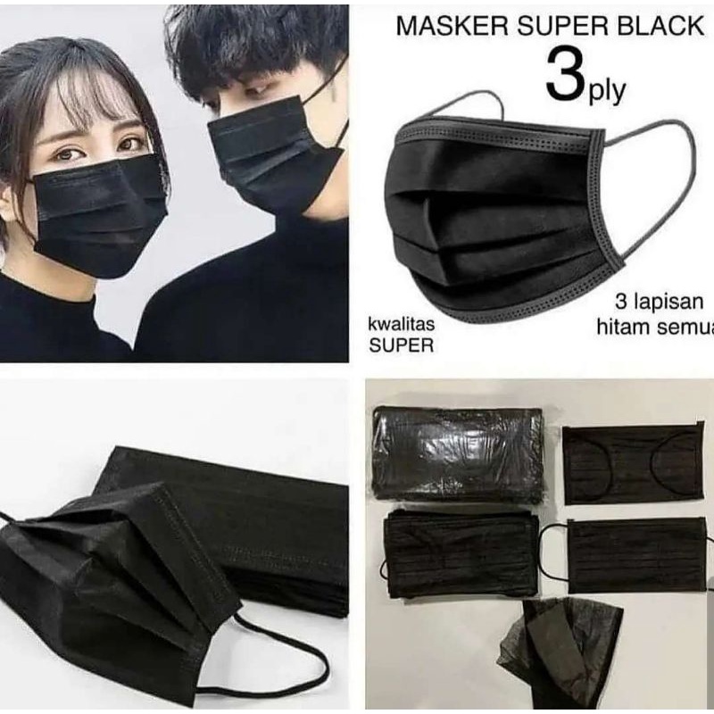 Jual Masker earloop dan hijab / headloop 3 ply hitam isi 50 pcs ...