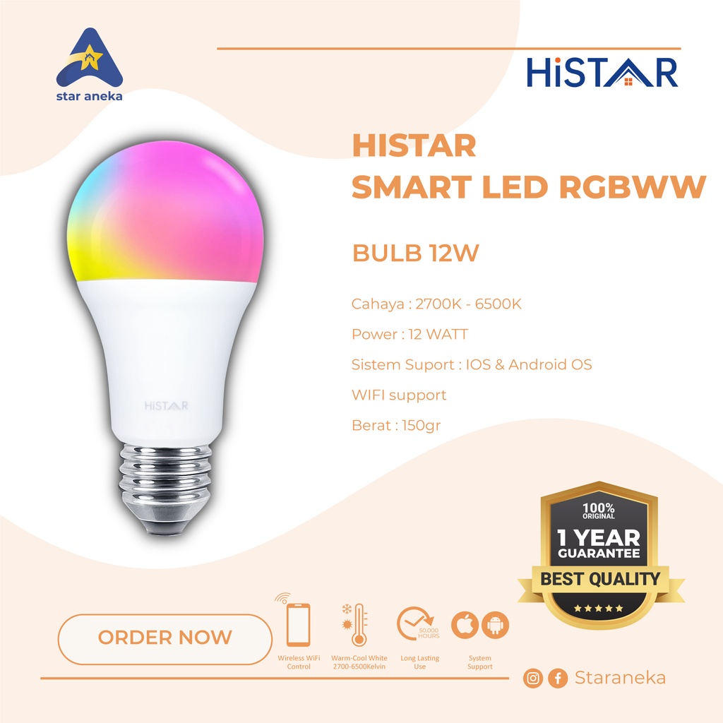 Jual Lampu Smart LED HISTAR BULB 12W RGBWW | Shopee Indonesia