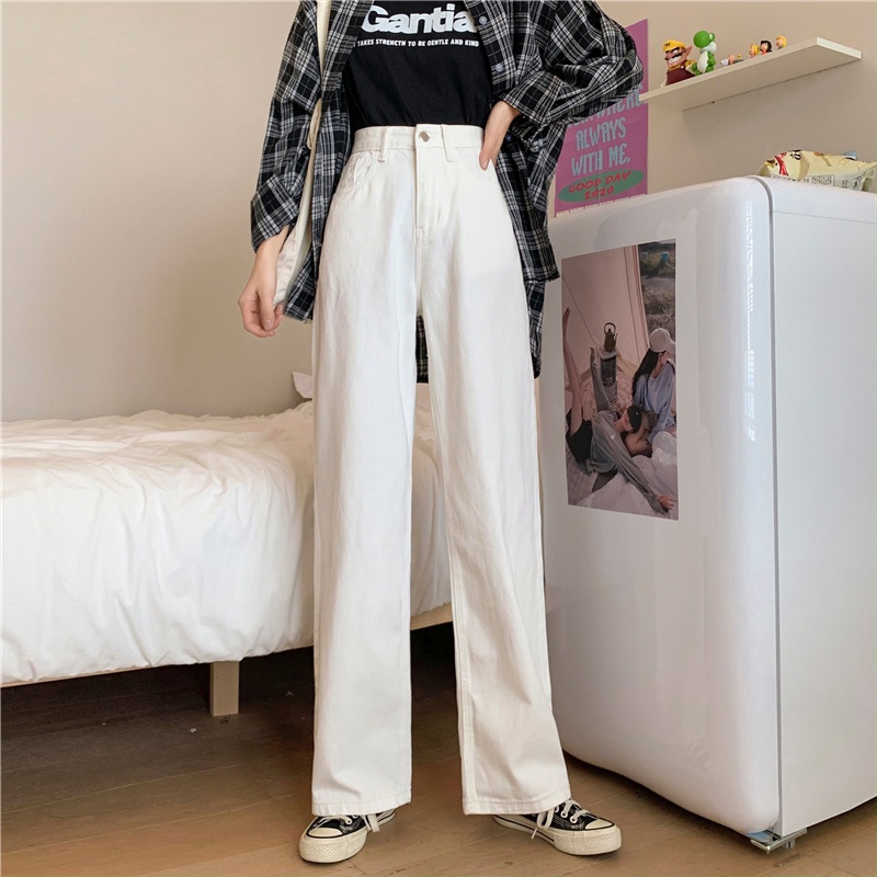 Jual COD JEANS HIGHWAIST PANTS DENIM WHITE LOOSE KOREA | Shopee Indonesia