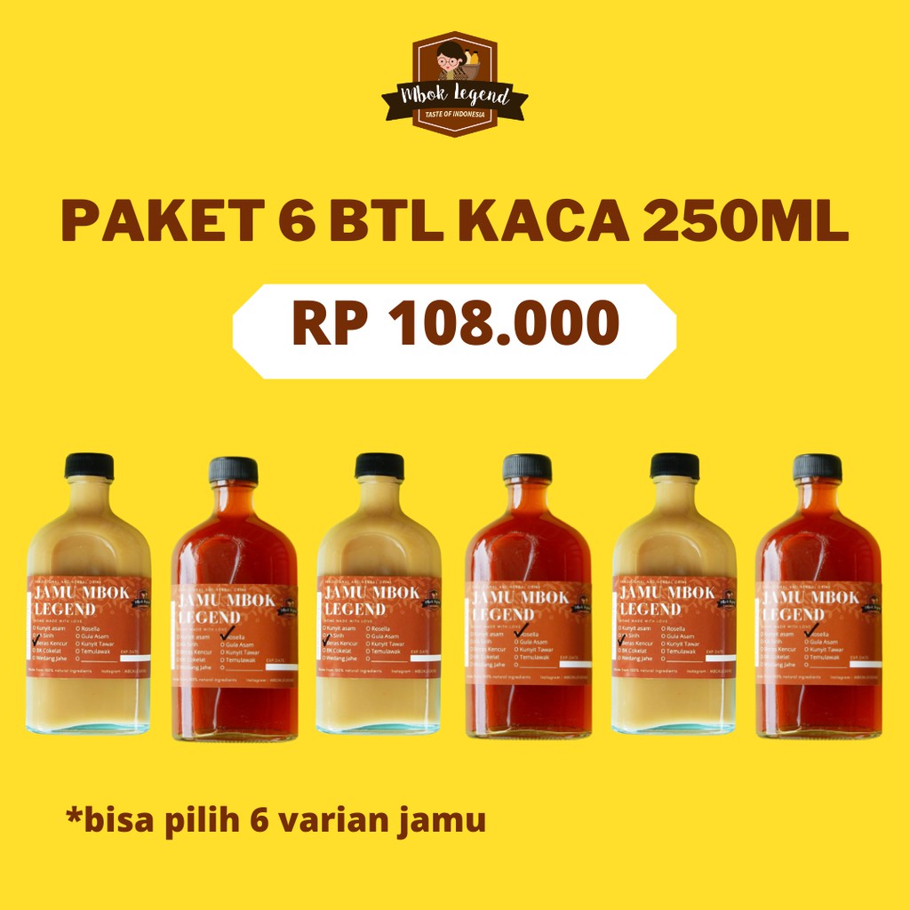 Jual PAKET 6 BOTOL KACA 250 ml Jamu Mbok Legend | Shopee Indonesia
