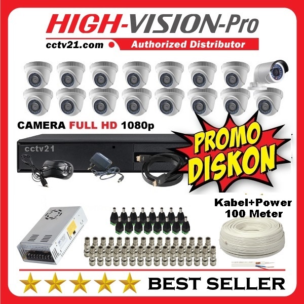 Jual Paket 16 Camera 2MP HighVision(MHK)Full HD DVR H-265+Kabel 100M ...