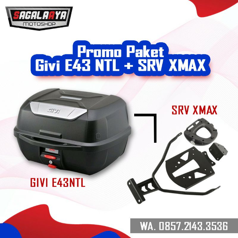 Jual paket promo center box Givi E43NTL E43 NTL dan bracket SRV Givi Yamaha Xmax 250 breket ...