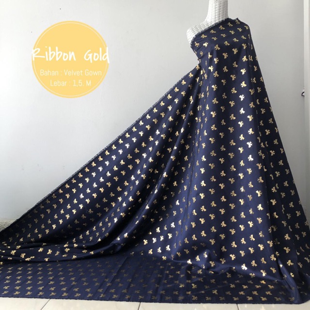 Jual RIBBON GOLD KAIN METERAN KAIN MOTIF PITA GOLD BAHAN VELVET GOWN ...
