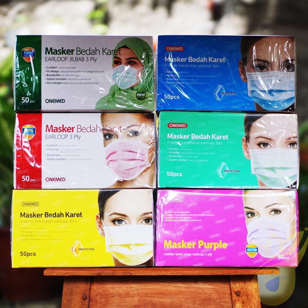 Jual Masker Bedah Karet 3ply OneMed Box isi 50pcs | Shopee Indonesia