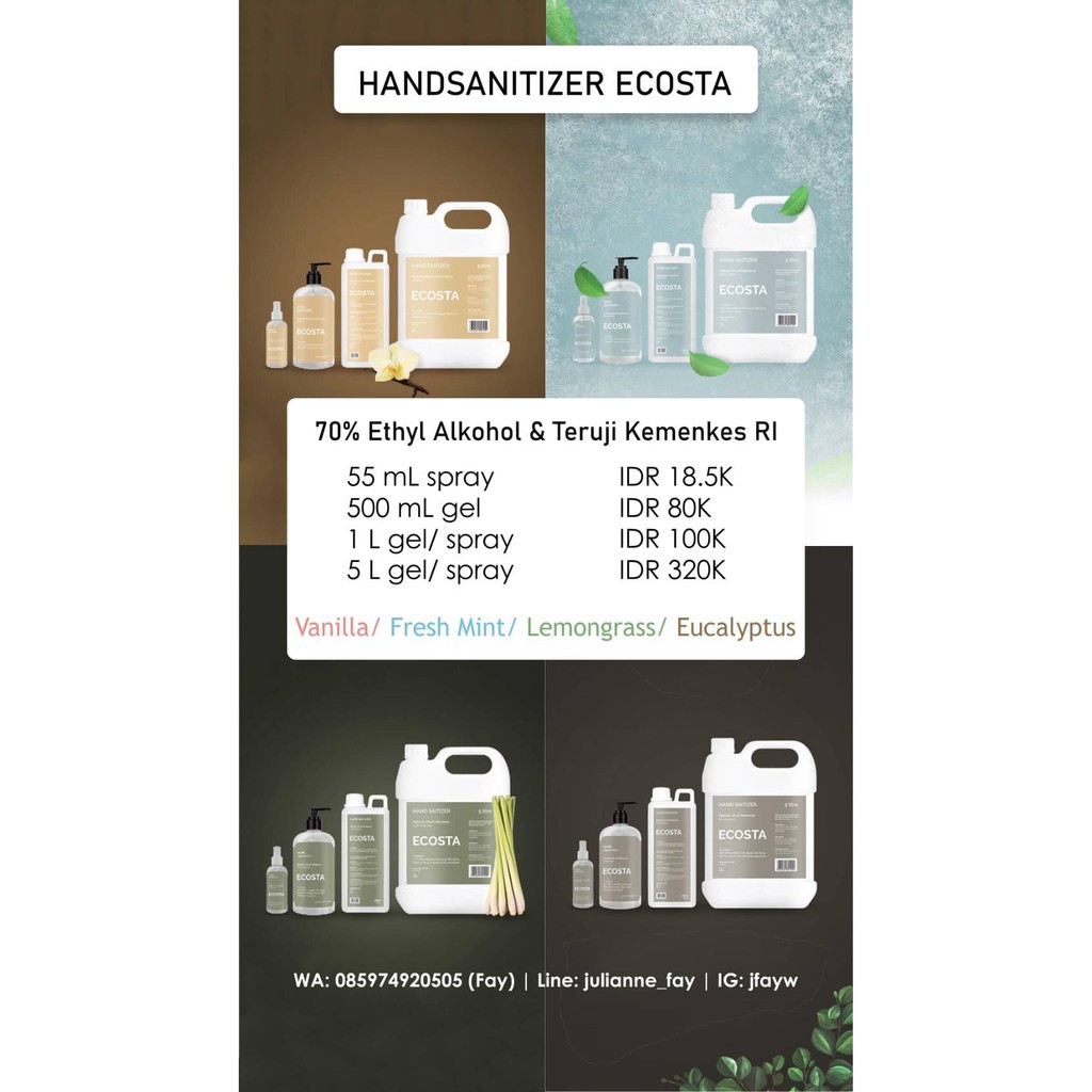 Jual Hand Sanitizer ECOSTA 70% Alkohol Kemenkes RI PKD - 500ML | Shopee ...