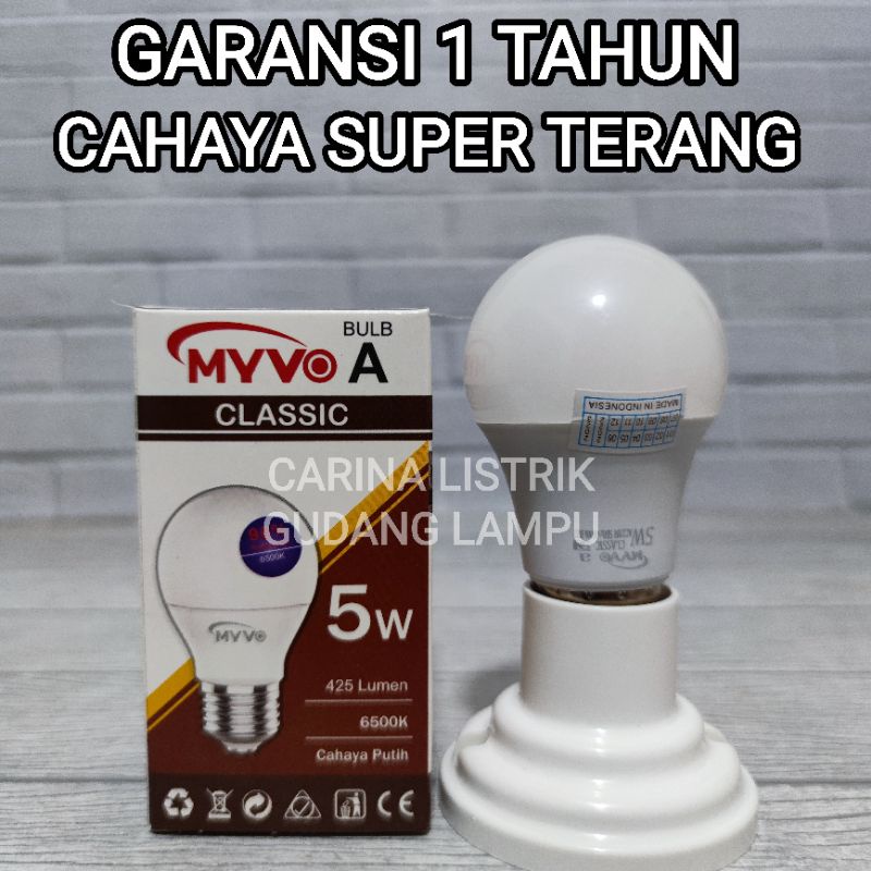 Jual MYVO CLASSIC LAMPU LED BULB 5W CAHAYA PUTIH COOL DAYLIGHT 6500K SNI GARANSI 1 TAHUN 5 WATT ...
