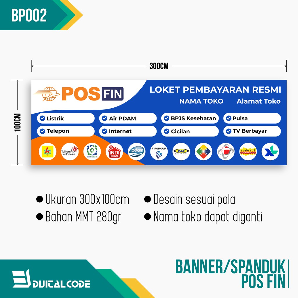 Jual BPO02 Spanduk Banner PosFin 300x100cm | Shopee Indonesia