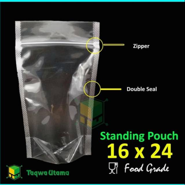 Jual STANDING POUCH 16x24 Transparan Zipper Double Seal (50pcs ...