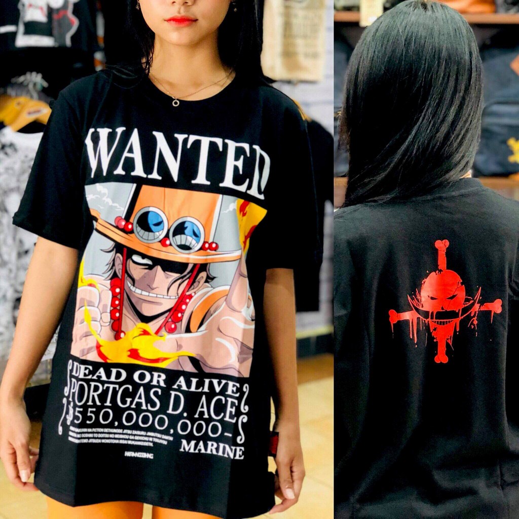 Jual Kaos Asce Wanted One Piece Portgas Ace Black Tshirt Anime Onepiece ...