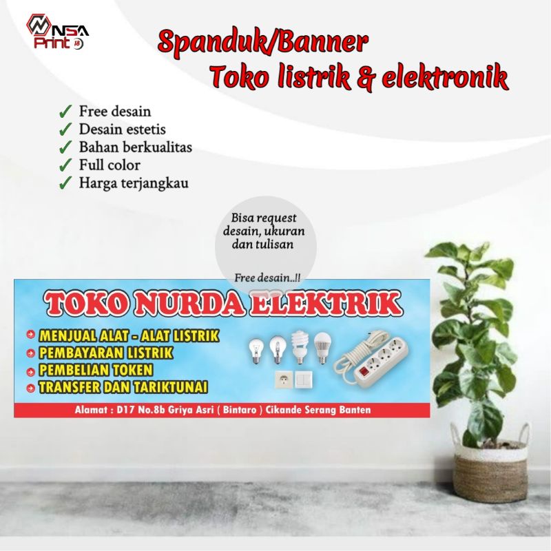 Jual Cetak banner/spanduk, spanduk toko listrik & elektronik, Bisa request & free desain ...