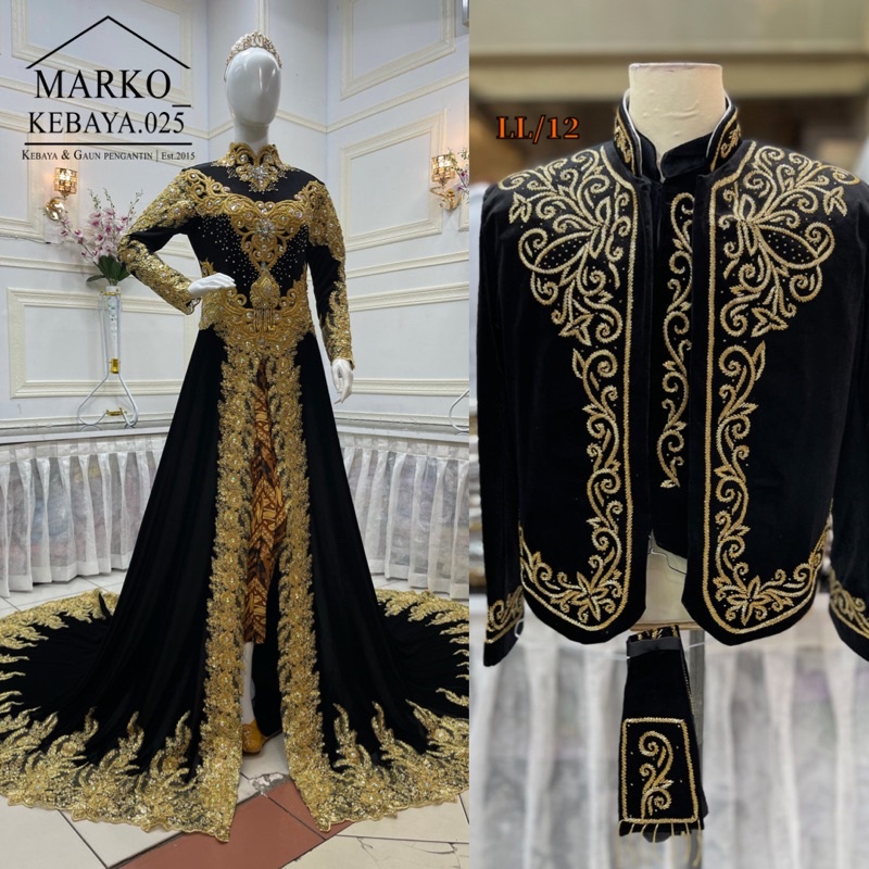 Jual Sepasang kebaya pengantin bludru | kebaya pengantin bludru hitam ...