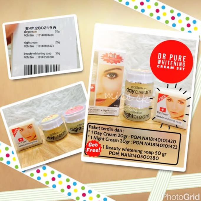 Jual PAKET SET DR PURE Whitening Cream BPOM Ori ( Day + Night + Free ...