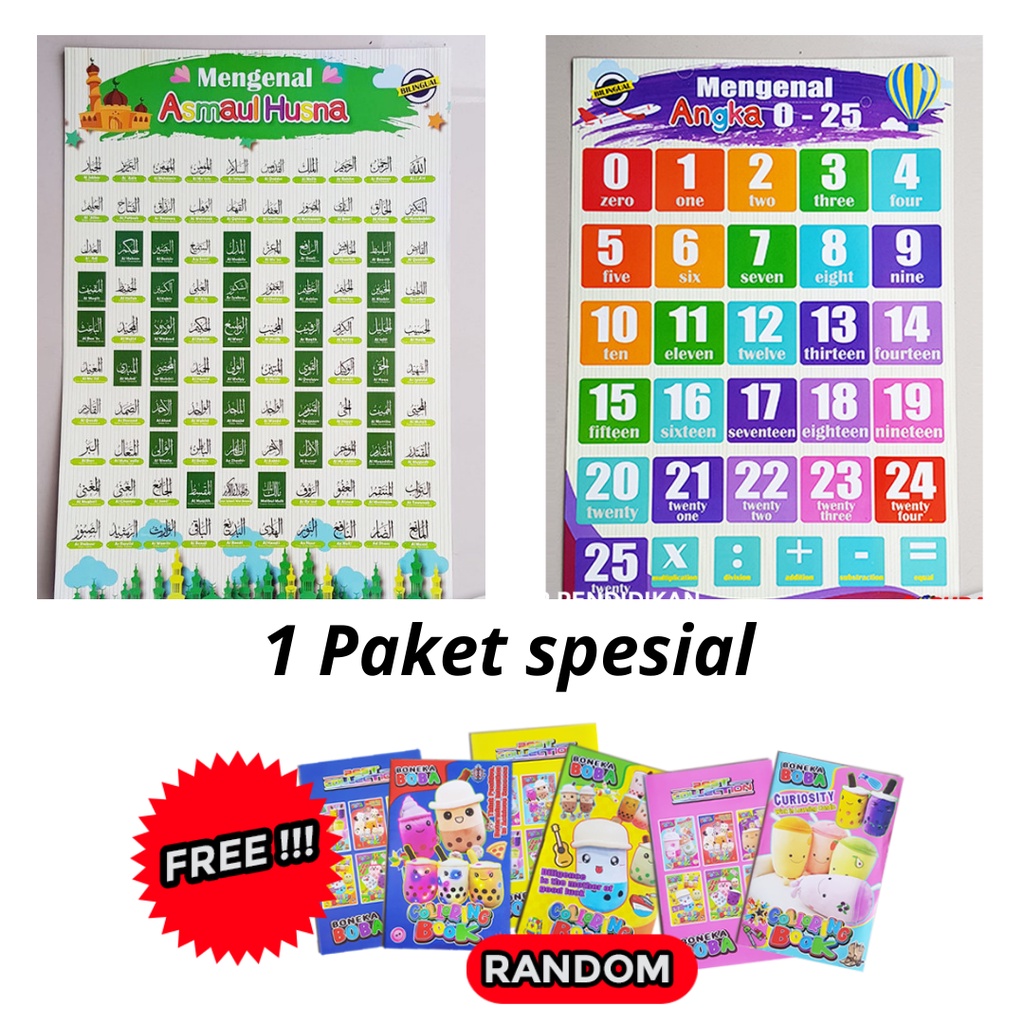 Jual Paket Spesial Poster Asmaul Husna & Poster Mengenal Angka 1 - 25 ...