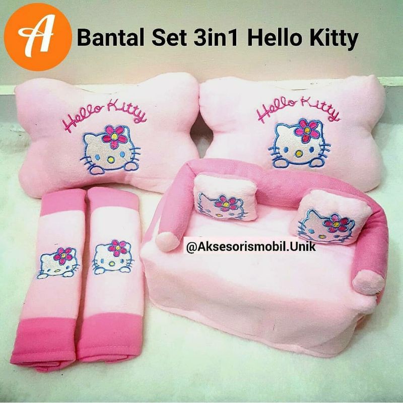 Jual Bantal Mobil Set 3in1 Karakter Kartun / Headrest Car Set 3in1 Pink ...
