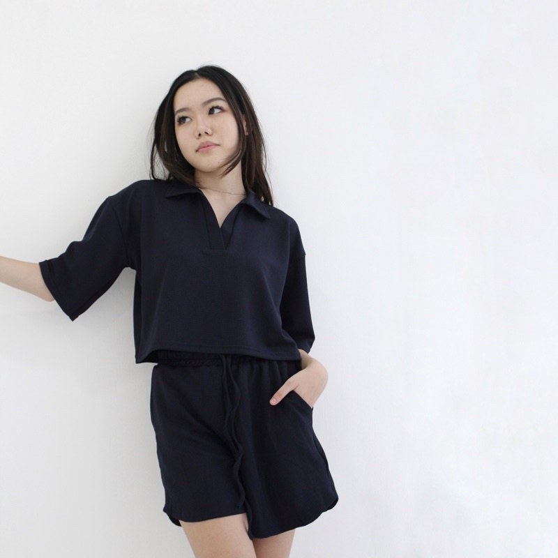 Jual NARA SET | Setelan Oneset Wanita Bahan Waffle Uniqlo Knit Highwaisted Shorts Pants ...