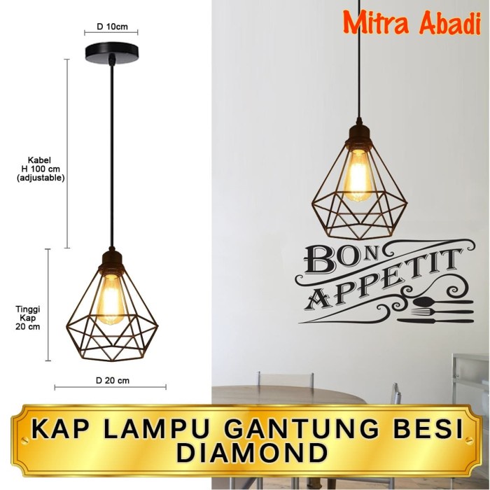 Jual Kap Lampu Gantung Besi Diamond Cafe Vintage Edison | Shopee Indonesia