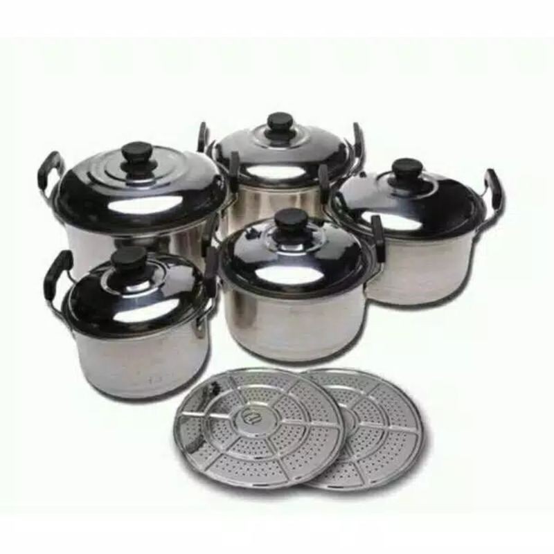 Jual panci 12 pcs cookware set / panci 5 pcs 2 langseng 5 tutup / panci ...