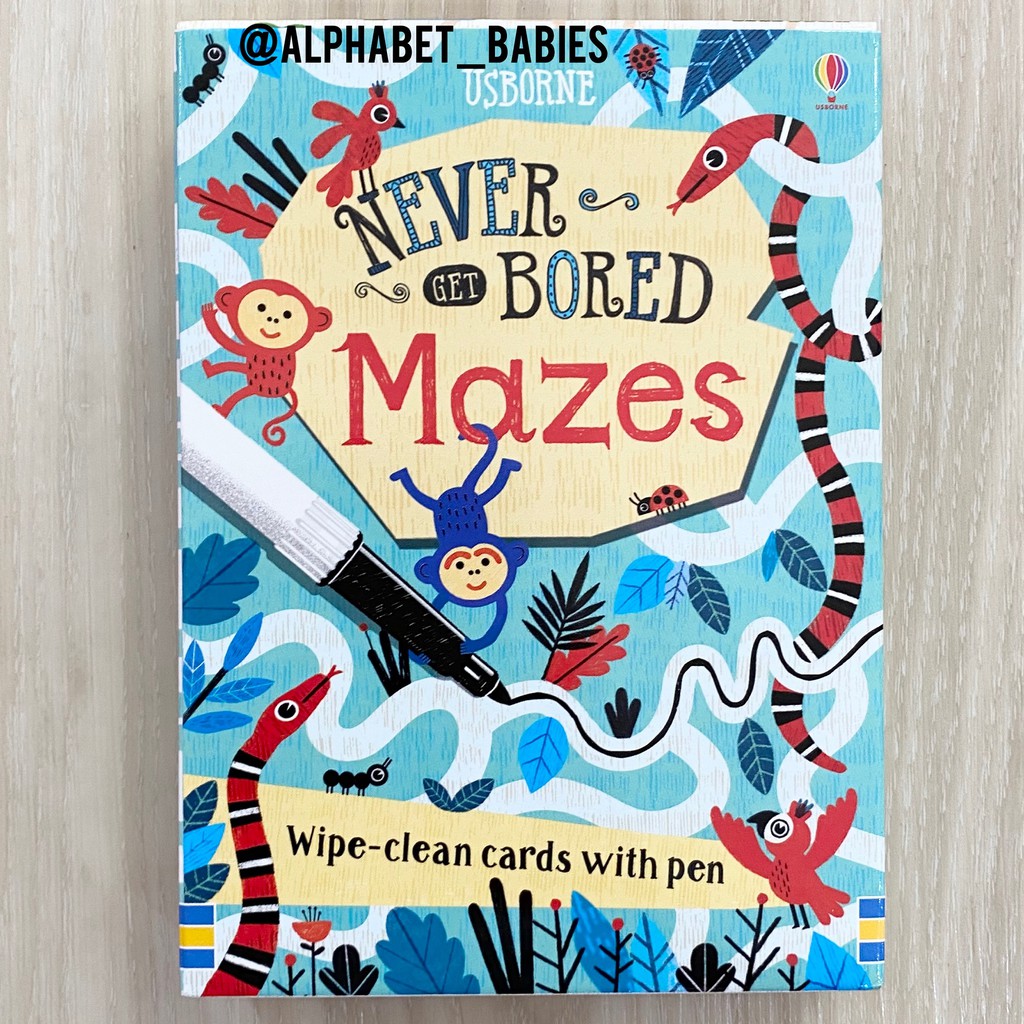 Jual Usborne Never Bored Mazes (Wipe Clean Cards With Pen) | Shopee ...