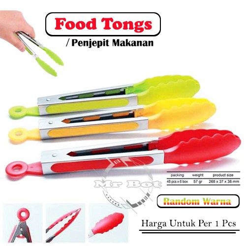 Jual Pencapit Makanan / Food Tongs Bahan Stainless & Nylon Random Warna ...