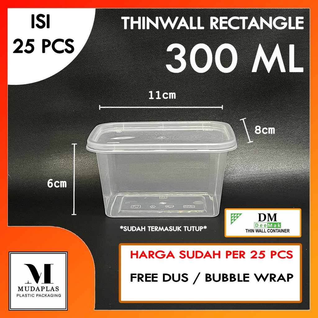 Jual Thinwall Rectangle 300 ml / Kotak Dessert Tebal DM isi 25 pcs / Kotak Makan Plastik Persegi ...