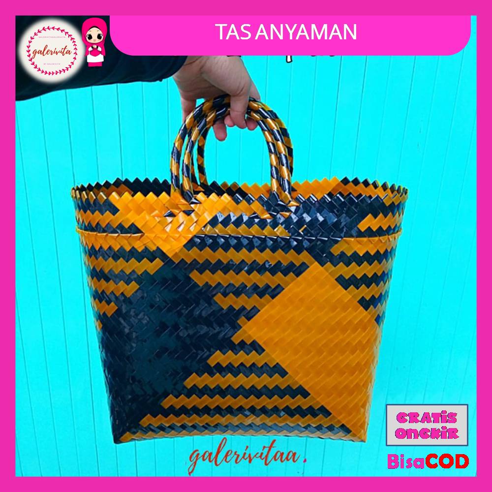 Jual Tas Anyam Plastik Kaca Kombinasi Ukuran M 28 x 13 x 29 Cm / Tas ...