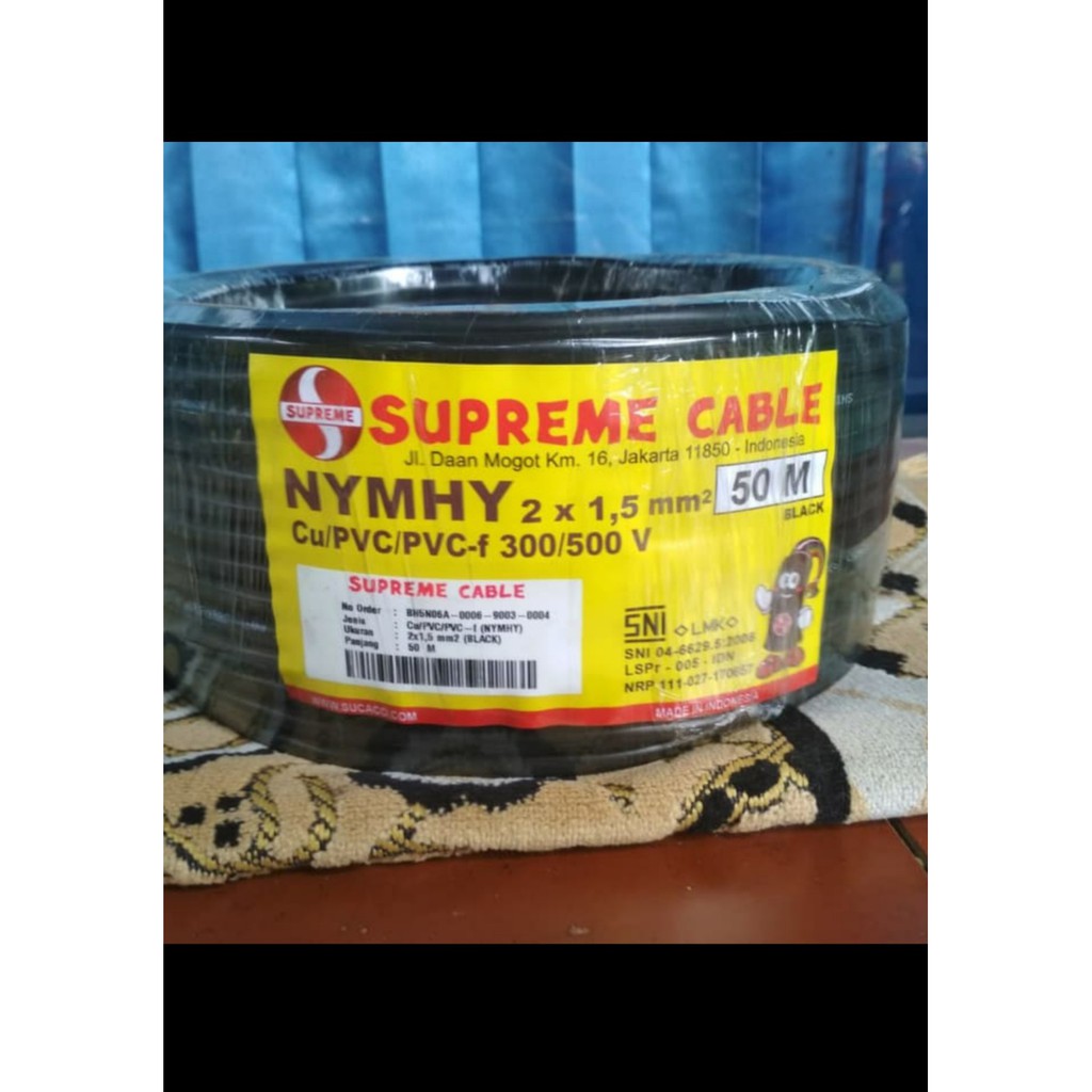 Jual kabel listrik kabel NYMHY 2X1,5 2X1.5 SUPREME kabel serabut hitam 50 meter SNI | Shopee ...