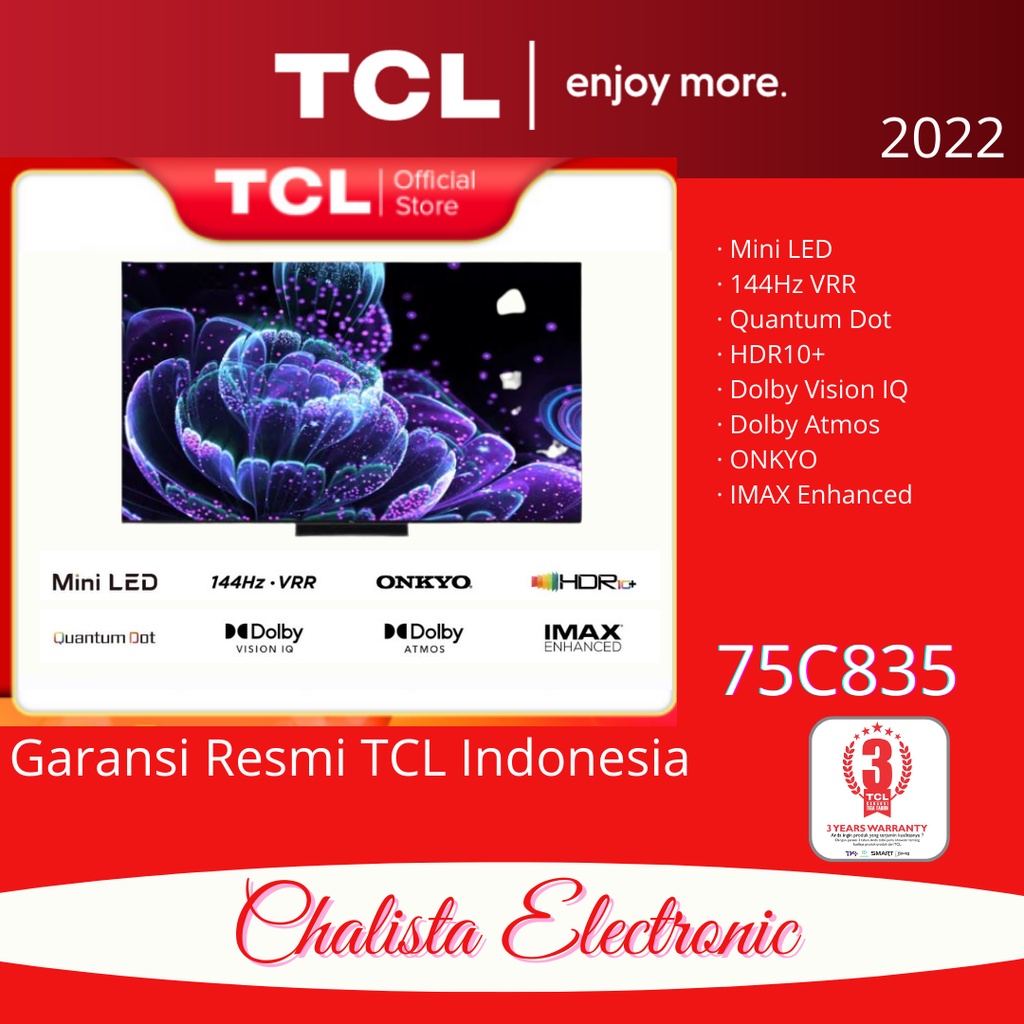 Jual TCL 75C835 TV 75 inc QLED GOOGLE TV NEW MODEL MINI LED C835 UHD 4K | Shopee Indonesia