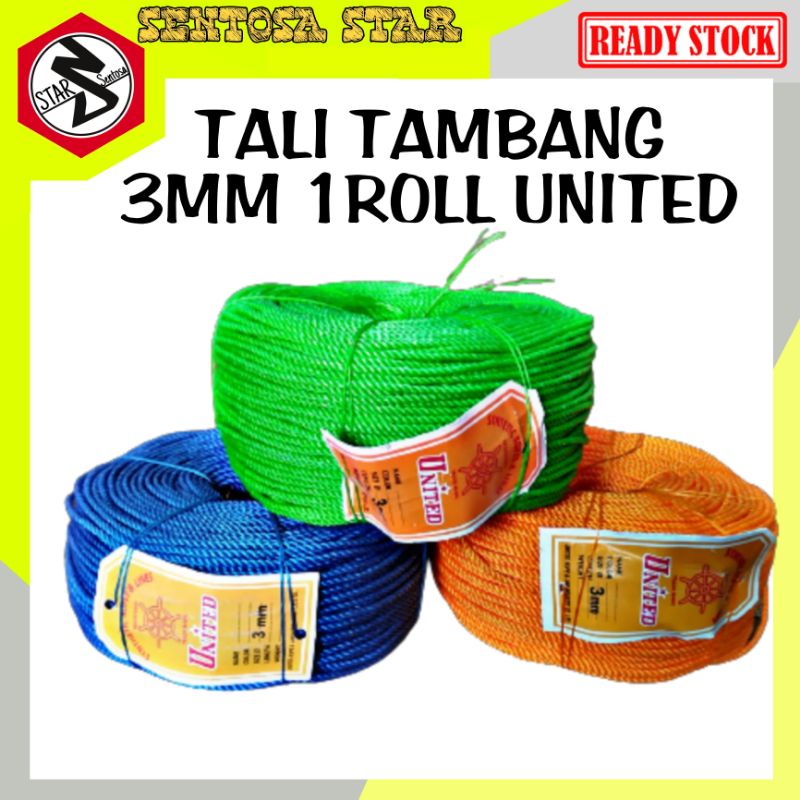 Jual 1 ROLL TALI TAMPAR/TALI TAMBANG 3MM UNITED/ TALI KERET 3MM/ TALI TAMPAR 3MM | Shopee Indonesia