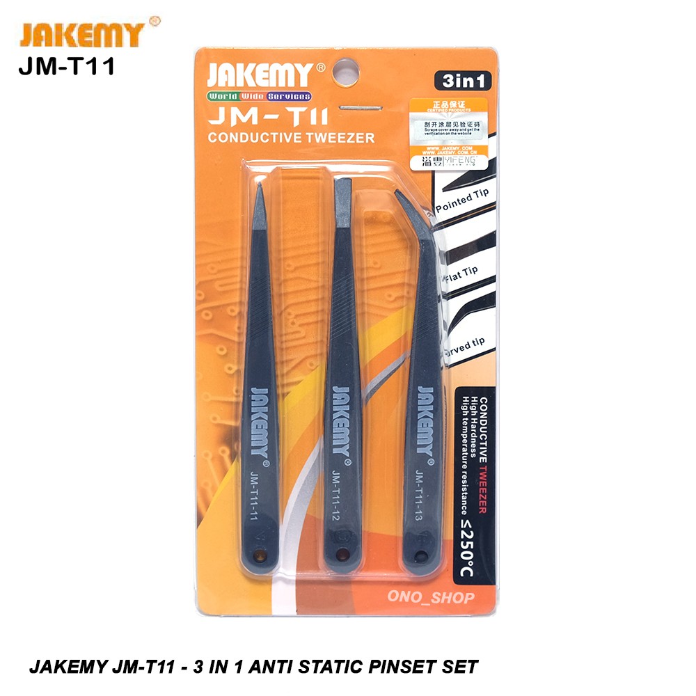 Jual Jakemy JM-T11 - 3 in 1 Anti Static Pinset Set | Shopee Indonesia