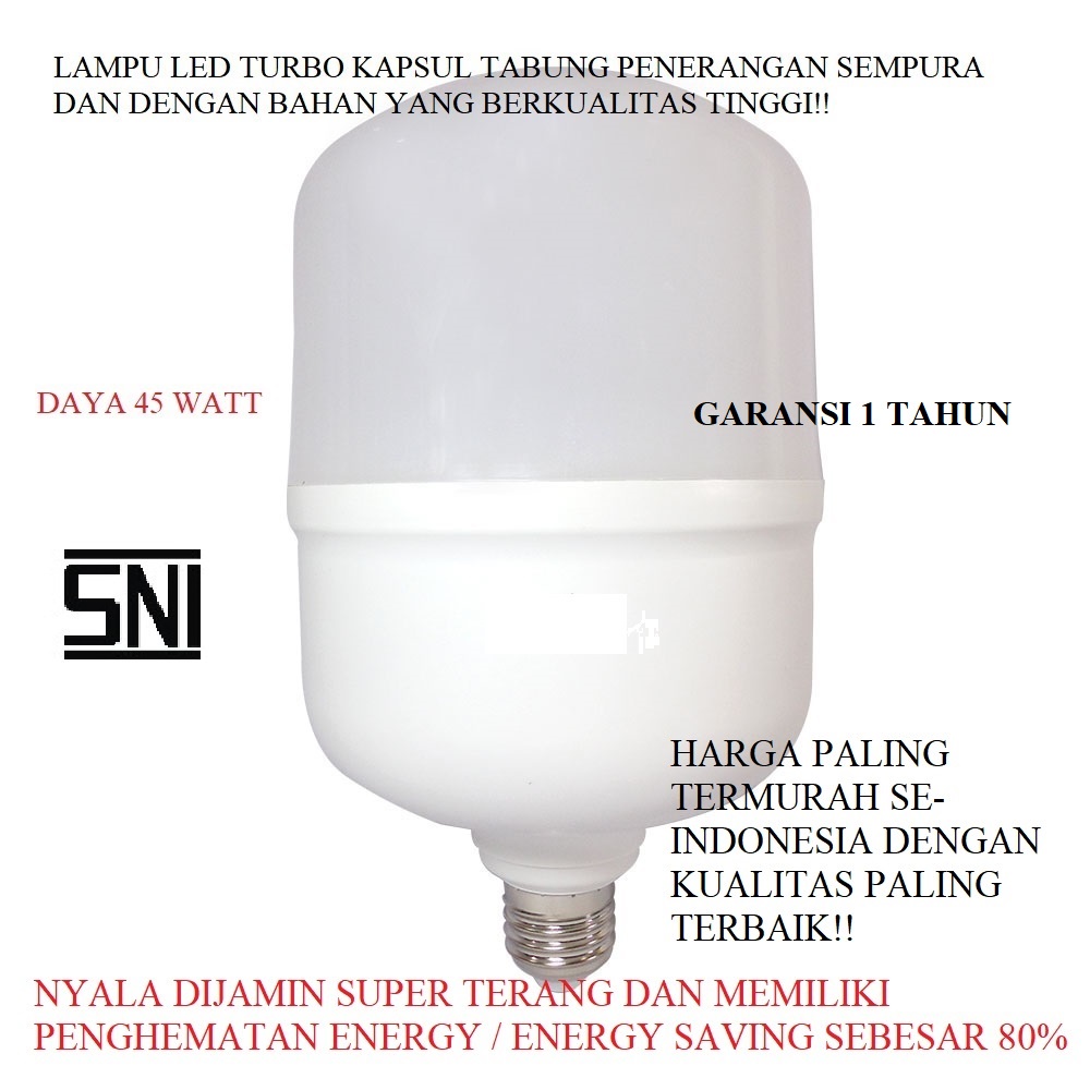 Jual Lampu LED Turbo 45Watt 45w Kapsul LED Putih Bohlam Kapsul Bulb SNI ...