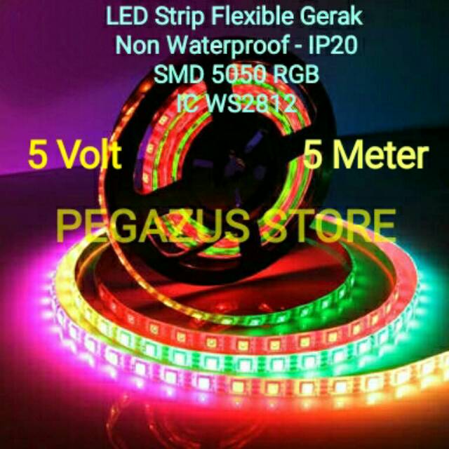 Jual Led Strip Flexible WS2812 WS 2812 RGB Gerak SMD 5050 300 Led 5 ...