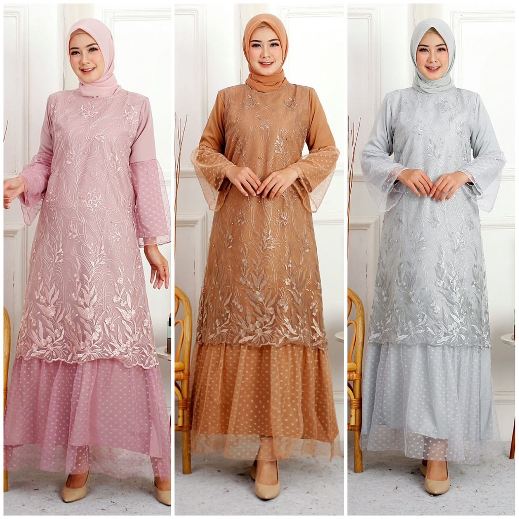 Jual (FULL BRUKAT) Gamis Bilqis Brukat Tile Mix Tille Dotty Maxi Muslim Mewah Pesta Kondangan ...