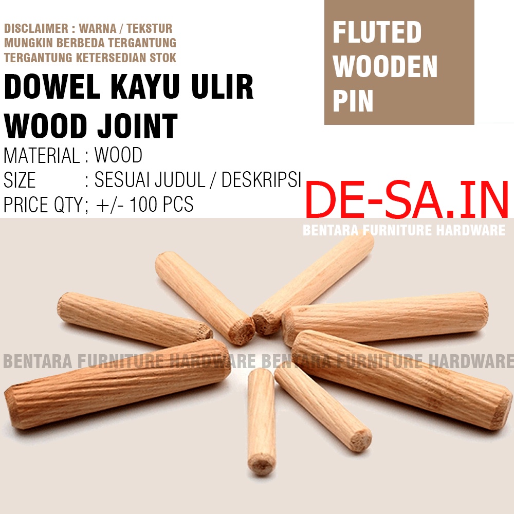 Jual 100 x Dowel Kayu 6 X 30 MM (1/4" x 1-1/4" Inchi) Bulat - Flute Pin ...