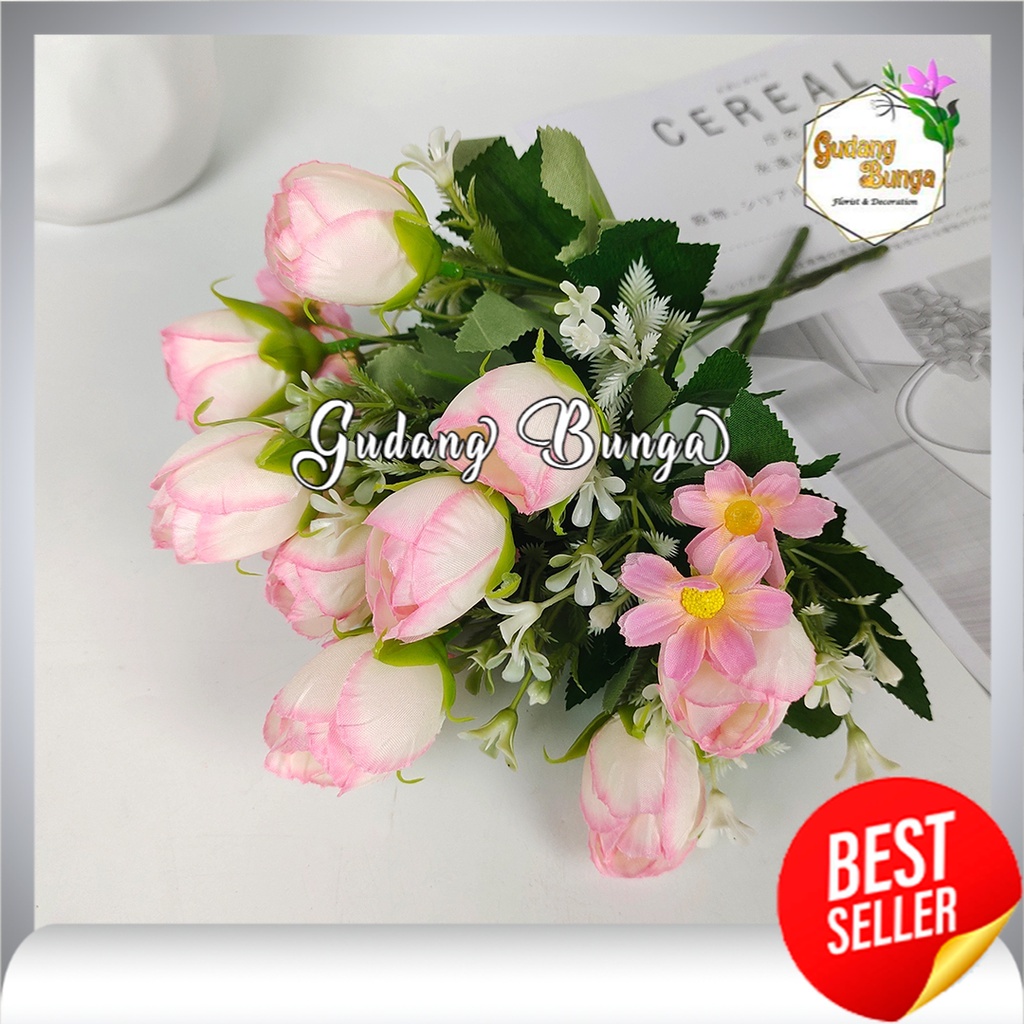 Jual Bunga mawar mini Tulip cabang 5 - bunga mawar artificial Imitasi ...