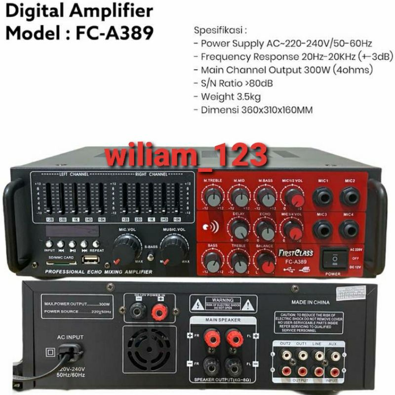 Jual Power Amplifier FIRSTCLASS FC-A389- EXTRA BASS - Bisa BLUETOOTH ...