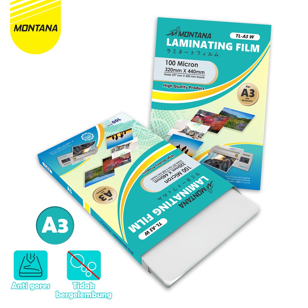 Jual MONTANA Plastik Laminasi A3 100 Sheets Laminating Film High ...