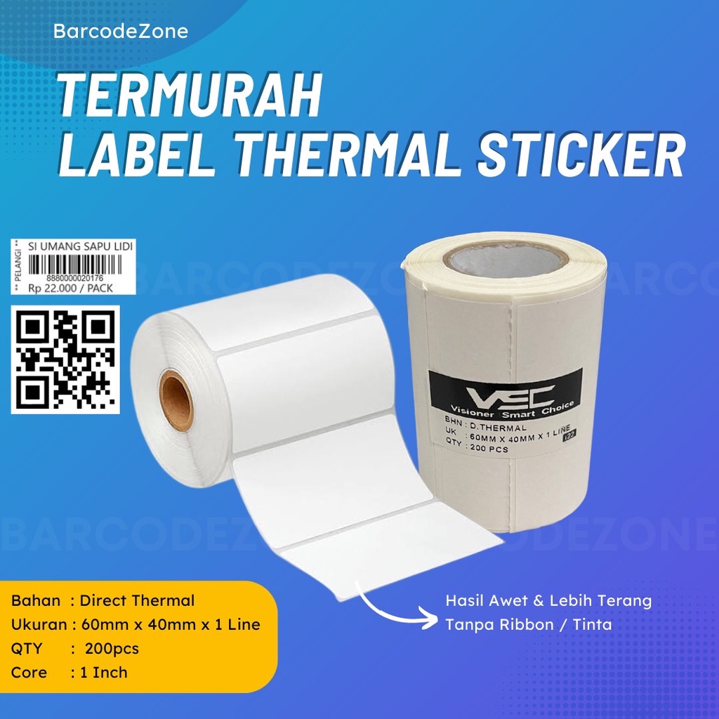 Jual LABEL THERMAL BARCODE 60 X 40mm DIRECT THERMAL 60x40mm 1 LINE ...